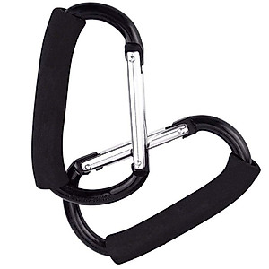 2 Packs Large Stroller Hooks, Aluminum Grocery Bag Handle Organizer Hook or Diaper Bags Holder- Black