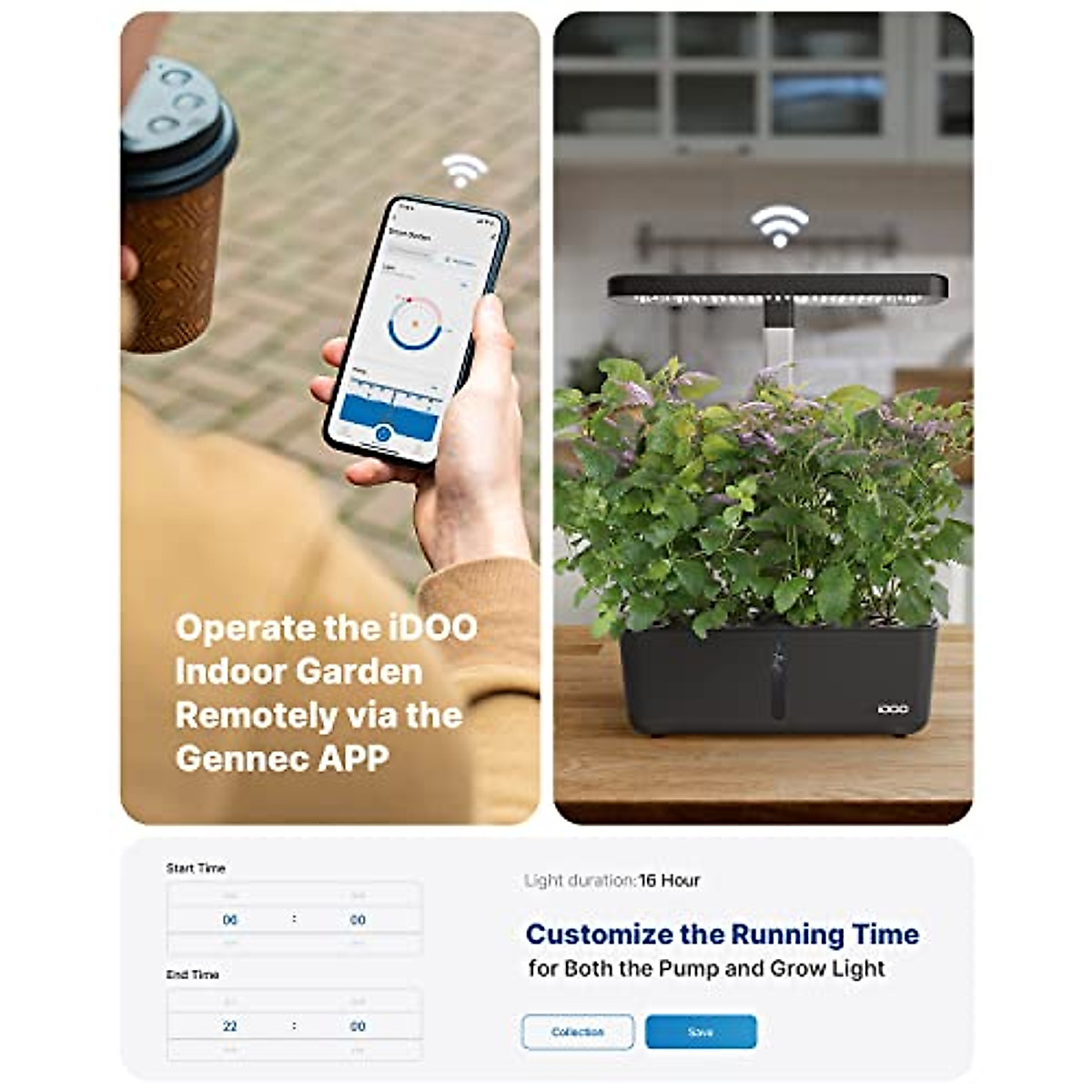 iDOO WiFi Hydroponics Growing System with APP Controlled, Indoor Herb Garden with Pump, Auto-Timer Smart Garden, LED Grow Light for Home Kitchen Gardening, 8 Pods Germination Kit, Height Up to 13.6"