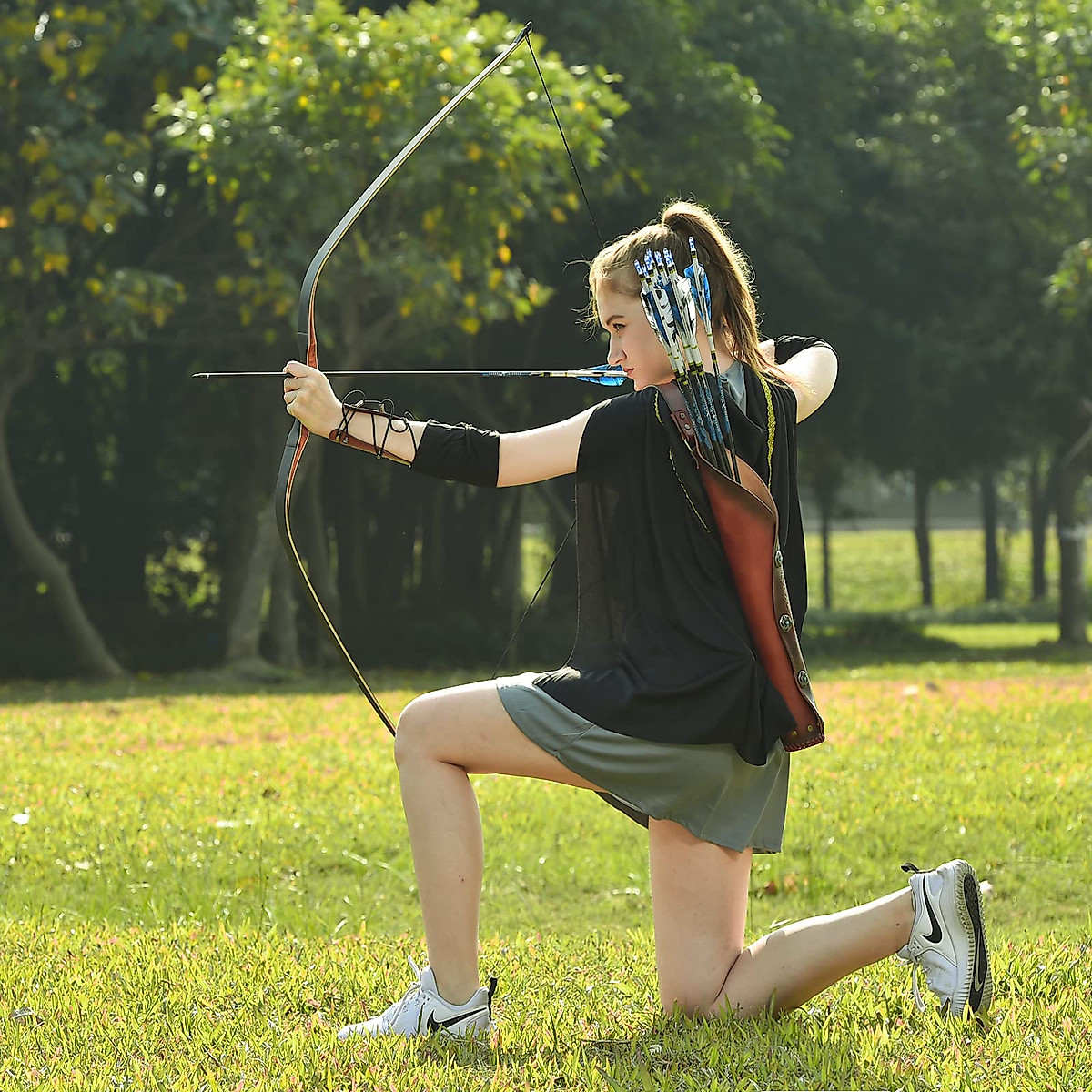 KAINOKAI Pure Cowhide Arrow Quiver,Retro Hunting Quivers with Magnetic Attraction,Riding Quiver for Horse Bow Recurve Bow and Longbow(Elf Archer)