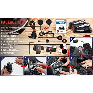 MECHAZER Motorcycle Bluetooth 5.0 Headset with Music Playing, Helmet Bluetooth Intercom with Noise Cancellation/FM Radio, 3-Ways Communication Within 1400m for Snowmobile 2Sets