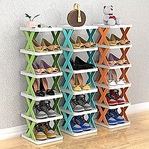 A.B Crew 6-Tier Shoe Rack, Stackable Shoe Storage Organizer for Entryway Bedroom Space-Saving Shoe Rack Shoe Slots Organizer Shelf Small Shoe Tower Rack for Hallway Walkway Balcony Orange