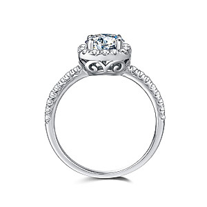 FANCIME White Gold Plated Sterling Silver Halo Setting D-E Color Moissanite Simulated Diamond Engagement Ring For Women, 1/2 Carat SIZE 7