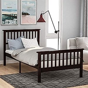 yoptote Wood, Twin Size Beds Frame with Headboard and Footboard Platform, Espresso