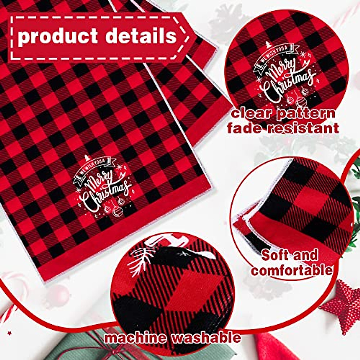 Tudomro 3 Pack Christmas Kitchen Dish Towels Red and Black Plaid Bathroom Hand Towels Buffalo Check Hand Dish Cloths Xmas Soft Washcloths for Home Holiday Party Decor, 23.6 x 15.7 Inches