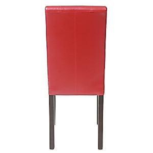 Roundhill Furniture Urban Style Solid Wood Leatherette Padded Parson Chair, Red, Set of 2