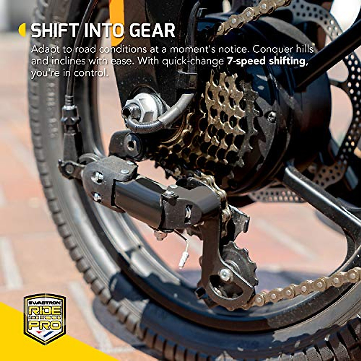 Swagtron Swagcycle EB-7 Elite Plus Folding Electric Bike with Removable Battery, Orange/Black, 16" Wheels, 7-Speed