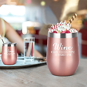 GINGPROUS Funny Wine Tumbler Cupcake Wine Socks Gift Set for Women, Funny Birthday Gift for Her, Friend BFF, Mom, Wife, Sister, Aunt, Coworker, 12 Oz Wine Tumbler with Lid, Opener, Stopper, Rose Gold