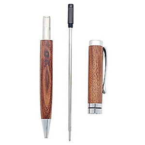 Gullor Handcrafted Rosewood Retractable Ballpoint Pen, Natural Wood Pen, Silver Clip
