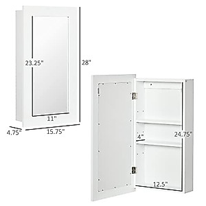kleankin Wall-Mounted Medicine Cabinet with Mirror, Bathroom Mirror Cabinet with Single Door and Adjustable Shelves, White