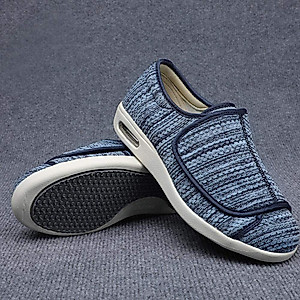 W&LESVAGO Women's Extra Wide Diabetic Edema Shoes with Fully Adjustable Closures Easy On/Off,Air Cushion Walking Sneakers for Elderly Outdoor(8.5#, L-Blue)