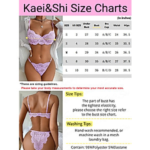 Kaei&Shi Sexy Bra And Panty Sets,Underwire Mesh Floral Lace Lingerie For Women,Thong Sheer Matching Two Piece Sexy Lingerie Set Boudoir Light Purple Medium
