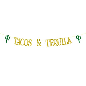 Tacos & Tequila Banner, Gold Taco Banner for Mexician Taco Party/Taco Tuesdays/Tacos and Tequila Party/for Mexican Fiesta Fiesta/Birthday Decorations Gold Glitter