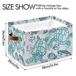 Storage Basket Cube Tropical Ocean Sea Turtle Fish Large Collapsible Toys Storage Box Bin Laundry Organizer for Closet Shelf Nursery Kids Bedroom,15x11x9.5 in,2 Pack