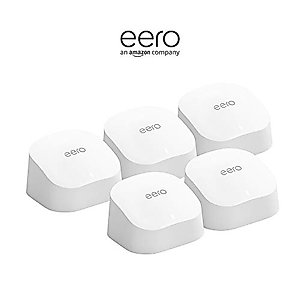 Amazon eero 6 dual-band mesh Wi-Fi 6 system with built-in Zigbee smart home hub (5-pack, three routers and two extenders)