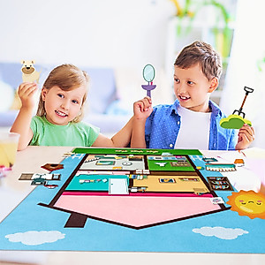 WATINC 98Pcs Build My House Felt Story Board Set 3.5Ft Preschool Family Theme Early Learning Interactive Play Kit Wall Hanging Gift for Toddlers Kids