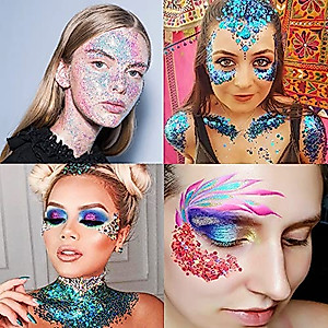 Body Face Glitter Gel SUPGIFT 10 Colors 10.6oz Holographic Chunky Laser Liquid Glitter Sequins Glue for Makeup Eyeshadow Hair Nail Slime Craft Resin with Spoon
