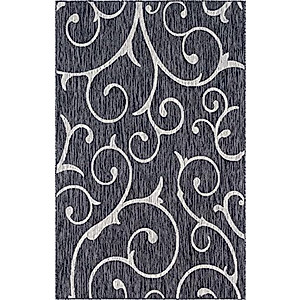 Unique Loom Outdoor Botanical Collection Botanical, Coastal, Vines, Indoor and Outdoor Area Rug (5' 0 x 8' 0 Rectangular, Charcoal Gray/Beige)