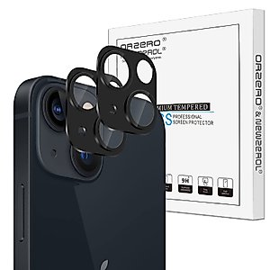 (2 Pack) Orzero Camera Lens Protector Compatible for iPhone 13/ iPhone 13 Mini, Protector de Cámera Premium Metal Glass Strong Adhesion HD Anti-Scratch Full Coverage [No Affect on Night Shots] - Black