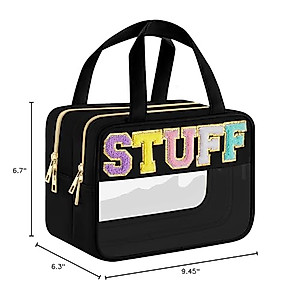 SIMBOOM Clear Letter Makeup Bag, Black, L Size, Clear Bag
