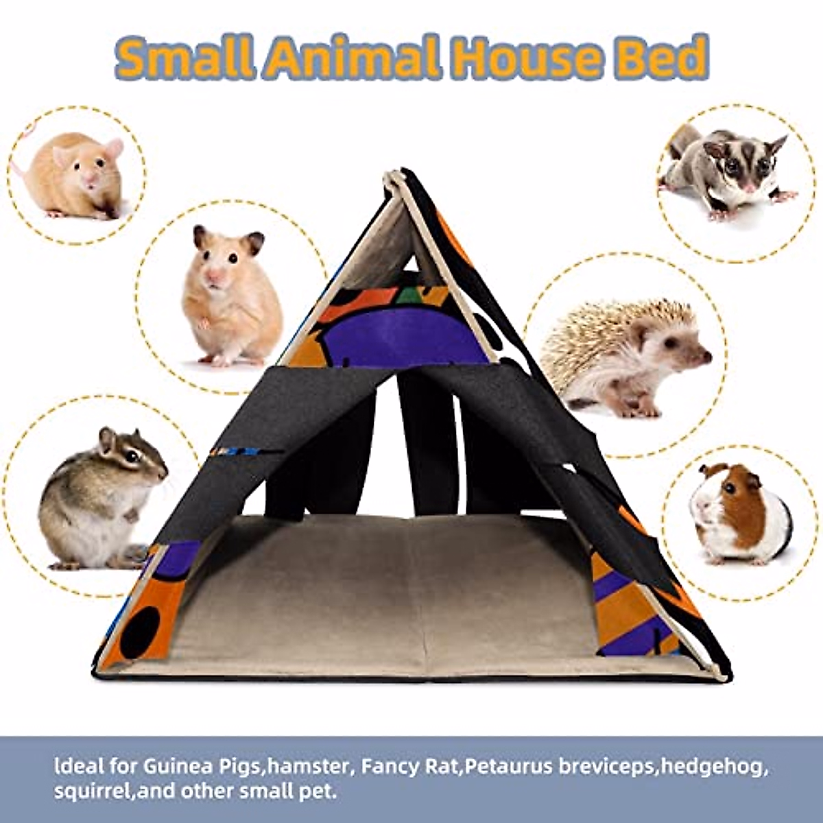 Y-DSIWX Guinea Pig Hideout Cozy Hamster House Cave for Bunny Chinchilla Hedgehog Small Animal Funny Monsters Retro Graffiti