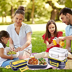 BESTORE Electric Lunch Box, 60w High-Power Portable Food Warmer Lunch Box For Car and Home, Heated Lunch Boxes For Adults with 1.5L Removable 304 Stainless Steel Container, Fork and Spoon Carry Bag