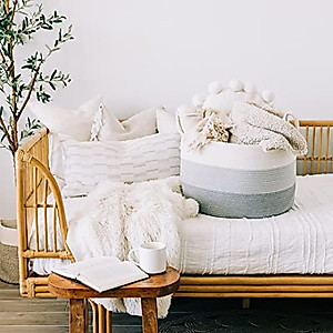 OrganiHaus Gray Extra Large Storage Basket for Blankets 20x13| Decorative Cute Laundry Hamper Basket for Clothes | Cotton Rope Basket for Blankets | Farmhouse Nursery Laundry Basket & Towel Hamper