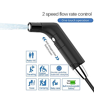 COSWE Portable Travel Bidet Electric Rechargeable Handheld Personal Bidet Sprayer for Hygiene Cleaning for Toilet with 2.3 liters Water container (Black), LIUW_JP2201