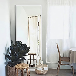 NeuType 59" X 16" Full Length Mirror MDF Frame Floor Mirror Wall Mirror Dressing Mirror Hanging or Leaning Against Wall Standing Mirror Bedroom Mirror Full Body Mirror White with Stand