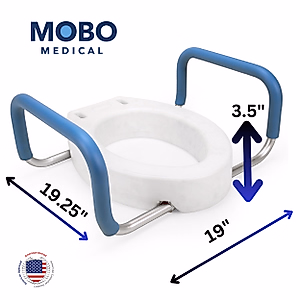 Heavy Duty Elongated Toilet Seat Riser, Easy to Install - 3.5" Lift - 300 lbs Capacity, Premium Padded Support Handles