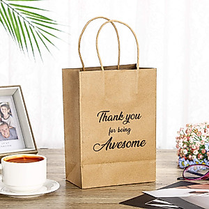 Qilery 18 Pcs Kraft Gift Bags Paper Bags with Handles for Employee Coworker Colleague Volunteer Teacher Nurse, Thank You for Being Awesome Gift Bags, 5.9 x 3.1 x 8.3 Inches