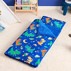 JOIEDOMI Toddler Nap Mat with Pillow & Blanket - 55''*30'' for Kids Ages 3-7 Years - Roll Up Nap Mat for Preschool - Soft Dinosaur Kids Sleeping Mat - for Boys Girls Kindergarten Daycare Sleepover