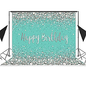 Breakfast Blue and Sliver Birthday Photography Backdrop Sweet 16th 21st Shiny Diamonds Background Girls Adult Women Happy Birthday Party Decorations Cake Table Banner Photo Booth Props 7x5ft