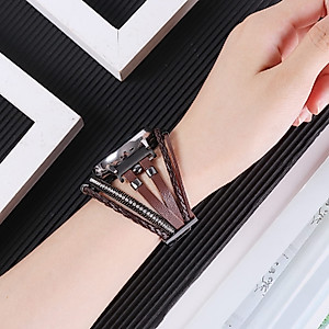 Posh Leather Bands Compatible with Samsung Galaxy Watch 7 6 5 4 40mm 44mm/Watch 6 4 Classic Band 42mm 46mm 43mm 47mm/Galaxy Watch 5 Pro Band 45mm/Active 2, 20mm Boho Bracelet Handmade Strap for Women (Brown Black)