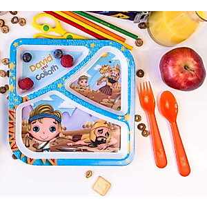 He Loves Me Kids Feeding David and Goliath 3 Piece Sets Toddler Dishes Multicolor, BPA Free, Kids Dinnerware Includes Round Bowl, Divided Plate and Children’s Cup Gift for Birthdays & Graduations