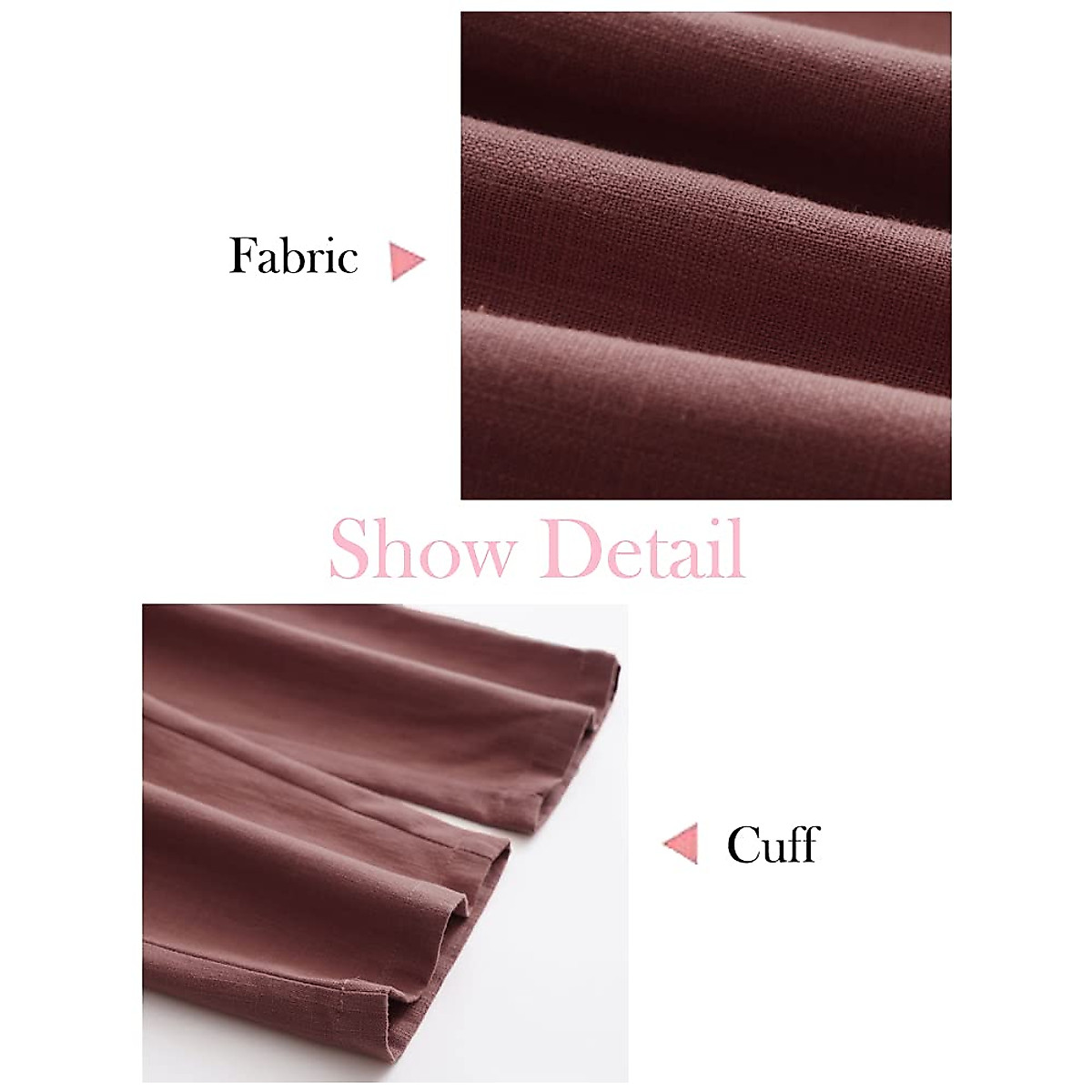 Minibee Women's Elastic Waist Casual Crop Linen Pull On Pants Wine 2XL