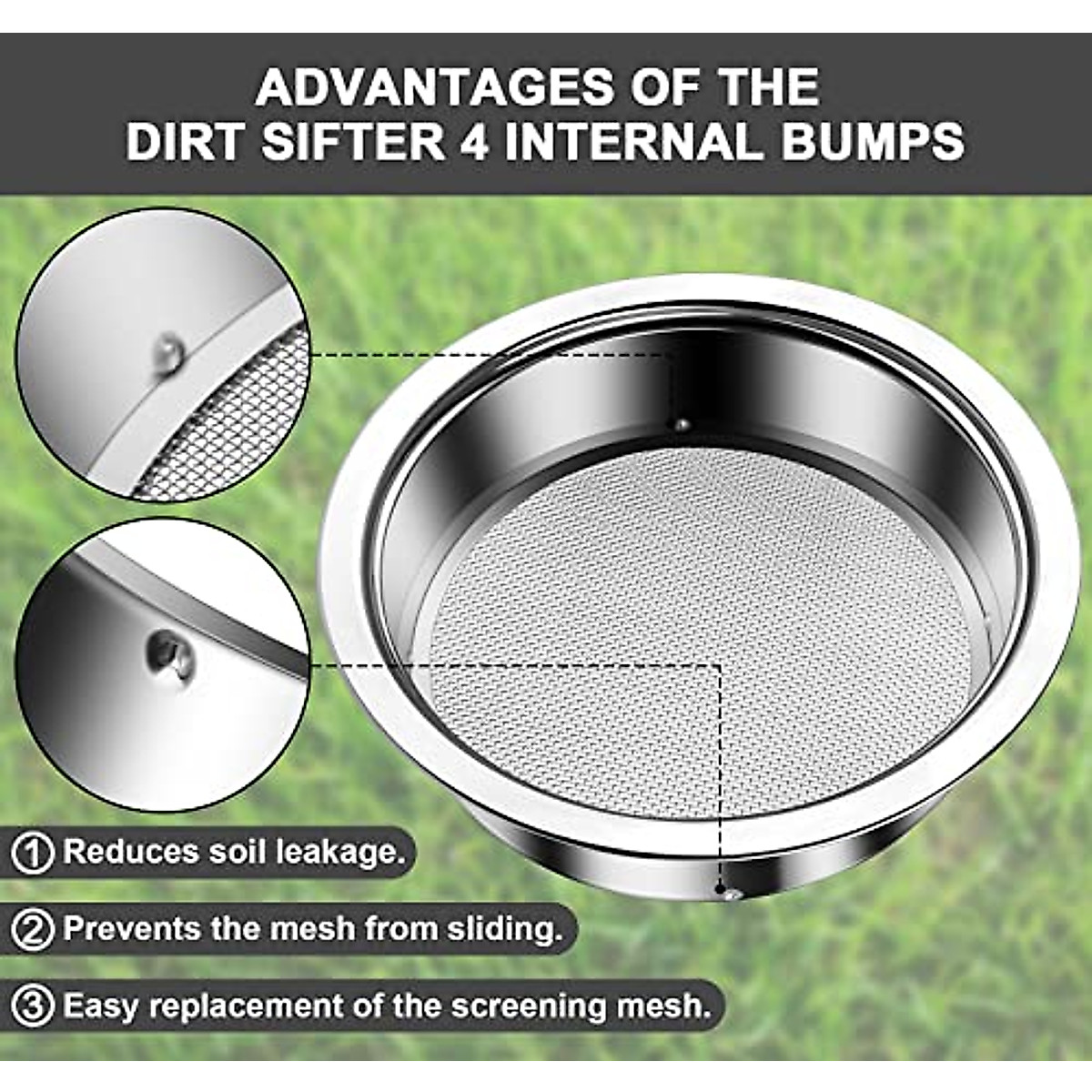 Garden Sieve Sifting Soil Sifter - 9.5in Composts Sifter,Garden Sifter Pans Sifting Pan Contain 5 Models Soil Sieve Hole Dirt Strainer,Rock Sifter Dirt Sifter for Sifting Screen,Peat Moss and More.