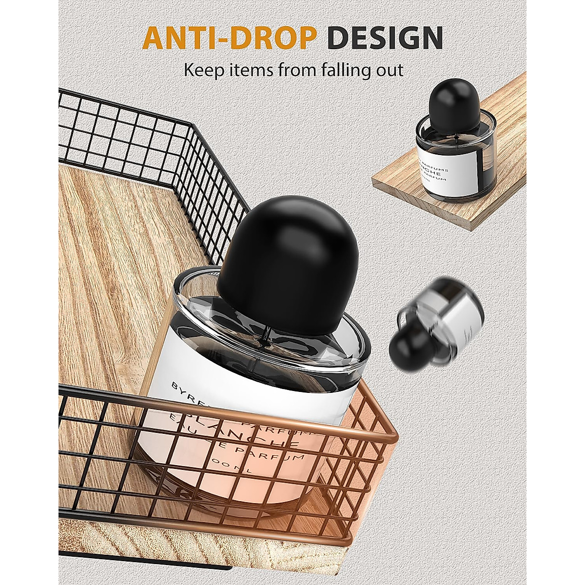 Tatub Floating Shelves with Metal Mesh Edge, Durable Bathroom Shelves for Wall Storage, Wood Wall Mounted Shelves for Living Room, Bedroom, Kitchen and Home Office, Set of 2 (Carbonized Black)