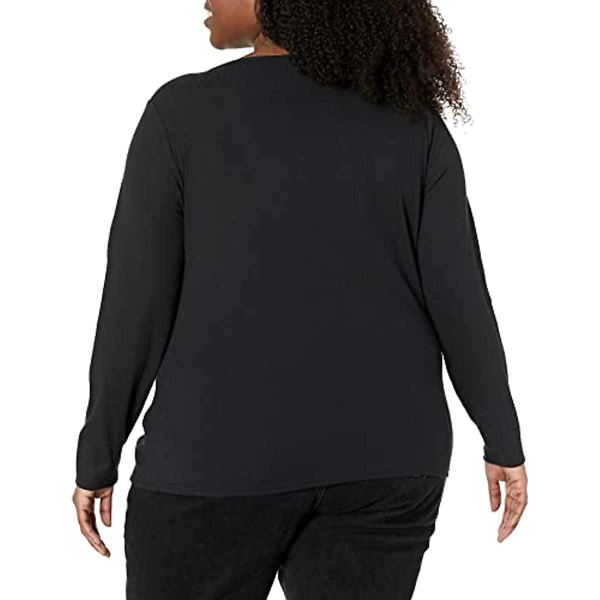 Amazon Essentials Women's Fitted Long Sleeve Shirt, Slim-Fit - Layering Knit Rib V-Neck (Plus Size Available), Pack of 2, Black, Large