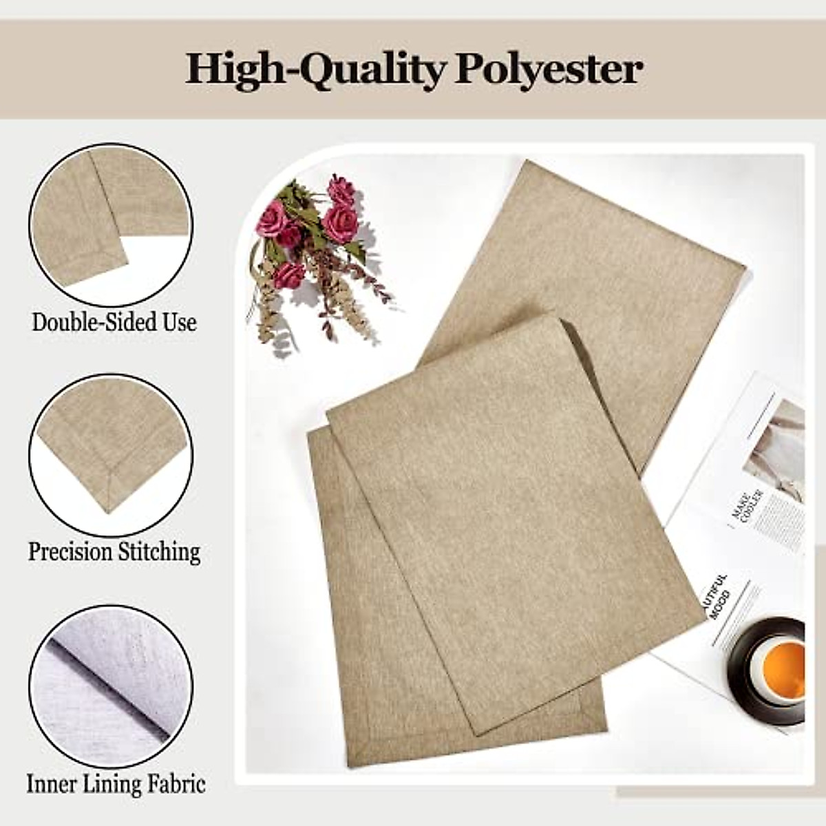 Mebakuk Linen Farmhouse Table Runner Large Burlap Style Soft and Waterproof Decorative Fabric Runner for Outdoor Wedding and Dinner (14 x 72 Inch, Mocha)