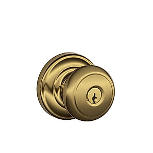 SCHLAGE F51A AND 609 AND Andover Knob with Andover Trim Keyed Entry Lock, Antique Brass