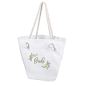Lillian Rose Watercolor Botanical Bride Wedding Tote Bag, One Size, Natural White