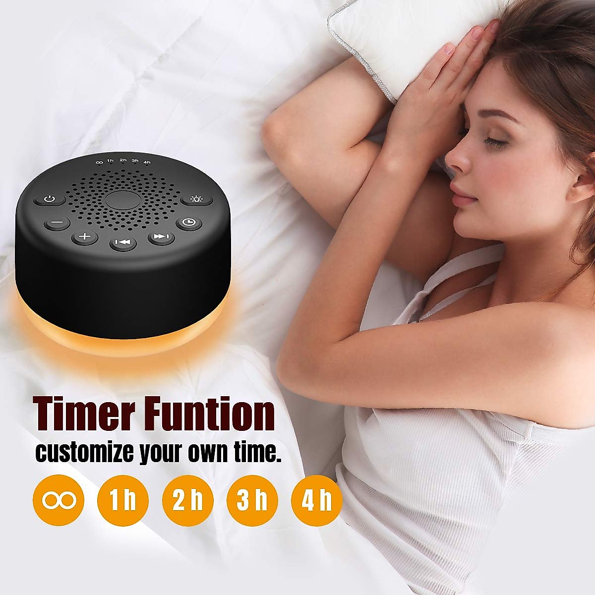 Sound Machine Easysleep White Noise Machine with 25 Soothing Sounds and Night Lights with Memory Function 32 Levels of Volume and 5 Sleep Timer Powered by AC or USB for Sleeping Relaxation (Black)