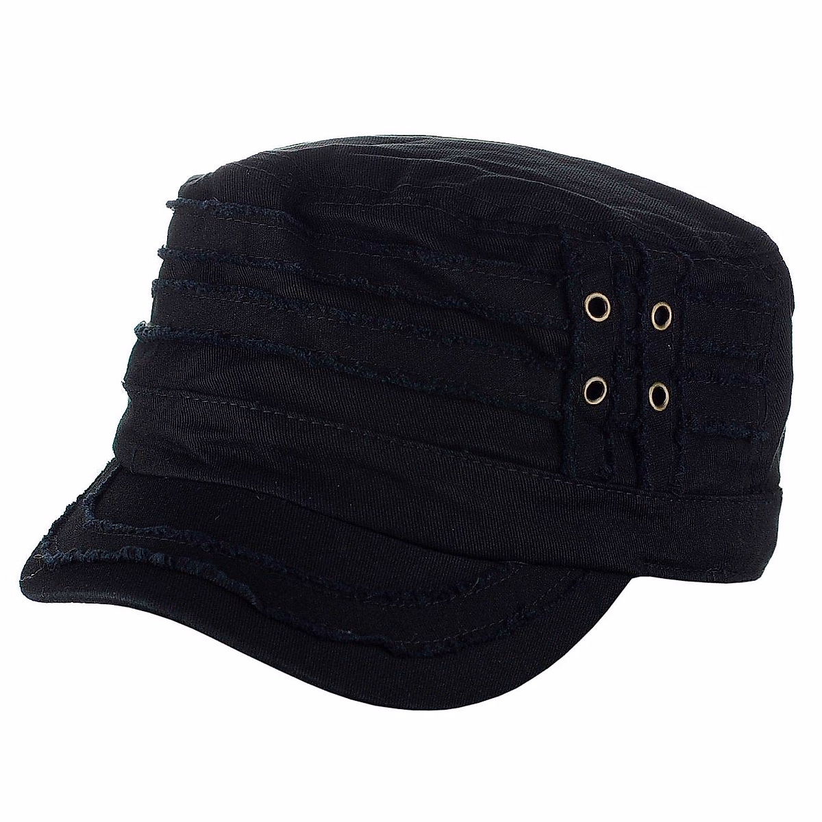 D&Y Unisex Cotton Distressed Layered Frayed Cadet Military Cap, Black