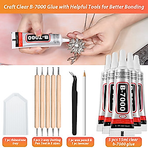 B7000 Glue Clear with Precision Tips, 5 PCS Jewelry Bead B-7000 Glue for Diamond Jewelry Rhinestone Applicator Tools Set Fabric Glue Strength Adhesive for Nail Art DIY Crafts Clothes Shoes Bags