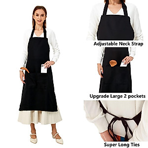 URED 2pcs Black Apron For Women，Bib Kitchen Apron Set，Extra Long Protection From Knee To Chest，Nail Tech Apron With Pockets，Artist Apron With Pockets，Chef Apron Elegant life RPET fabric