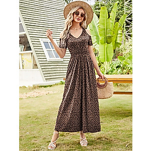 Arolina Cold Shoulder Maxi Dress for Women Summer V Neck Short Sleeve Casual Long Beach Dresses with Pocket