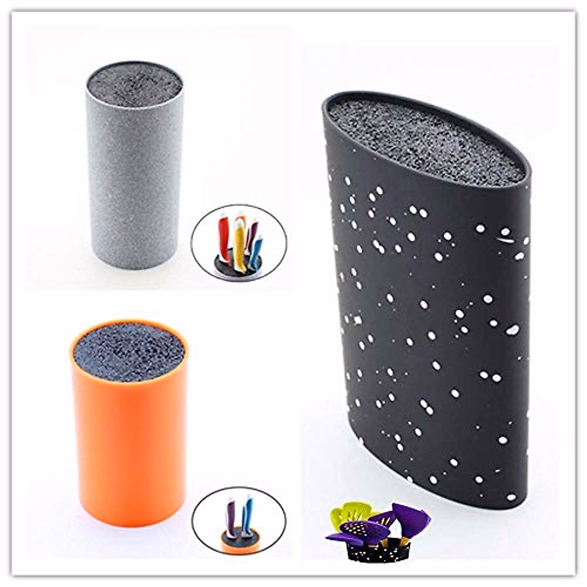 KeepingcooX Universal Knife Block Holder with Premium Nylon Insert - Cooking Utensils Holder, Perfect for Ceramic Knives, Steak Knives and Kitchen Accesseries Storage (Cylinder)