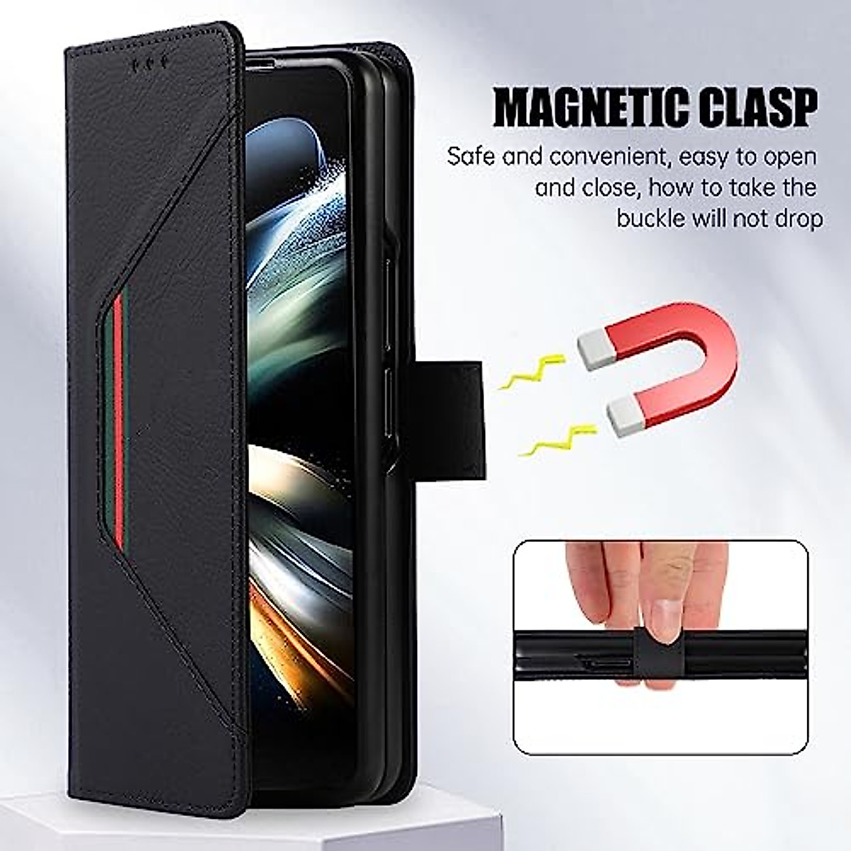 Cellphone Flip Case Kickstand Case for Samsung Galaxy Z Fold 5 5G Case,Premium PU Leather Wallet Case with Card Holder,Magnetic Closure Shockproof Case Full Body Protection Phone Cover Case Protective
