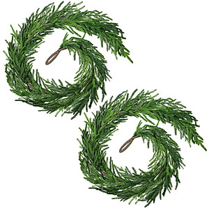 Jutom Christmas Real Touch Norfolk Pine Garlands Artificial Greenery Faux Christmas Norfolk Pine Garlands for Holiday Seasonal Indoor Home Decor Mantle(2 Pcs,60 Inches)