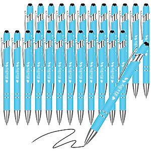 24 Pcs Baby Shower Rose Red Blue Pens It's a Boy/Girl Ballpoint Baby Shower Pens with Stylus Tip Black Ink Retractable Baby Shower Gel Ink Pens for Baby Shower Games Favors Decors (Blue, Boy)